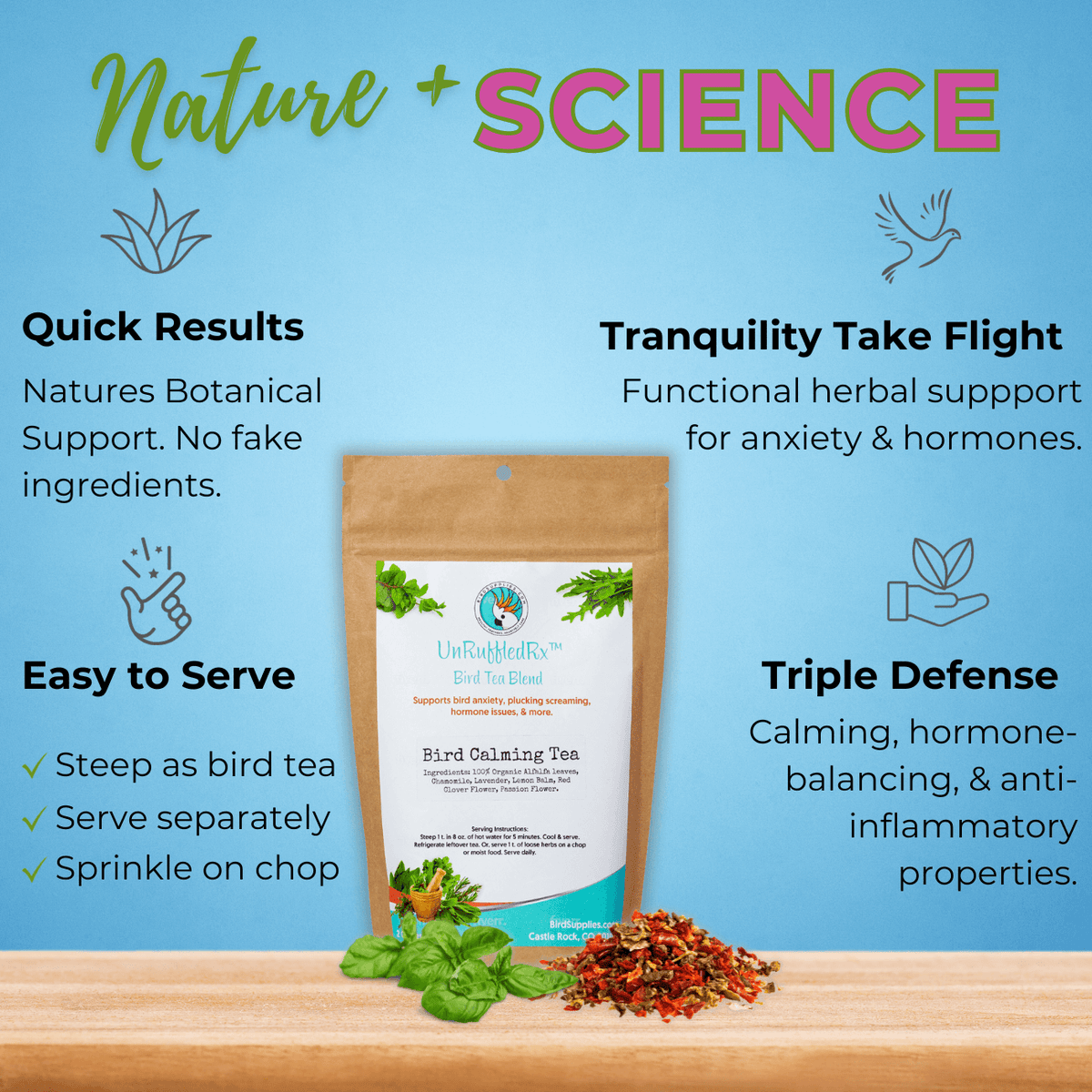 UnRuffledRx SereniTea Calming Bird Tea | Bird Friendly Tea
